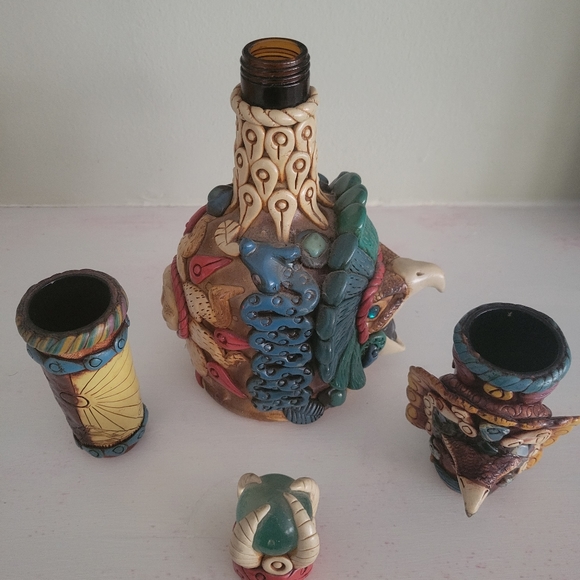 uknown | Art | Aztec Mayan Folk Art Figural Tequila Bottle W2 Shot ...